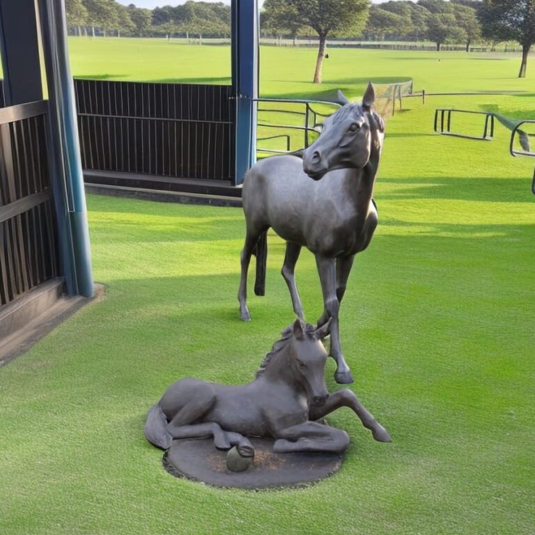 Pair of Mare and Foal Bronze Horse Statues - Mily Foundry