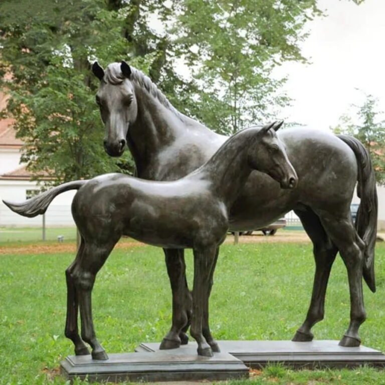 Pair of Mare and Foal Bronze Horse Statues - Mily Foundry