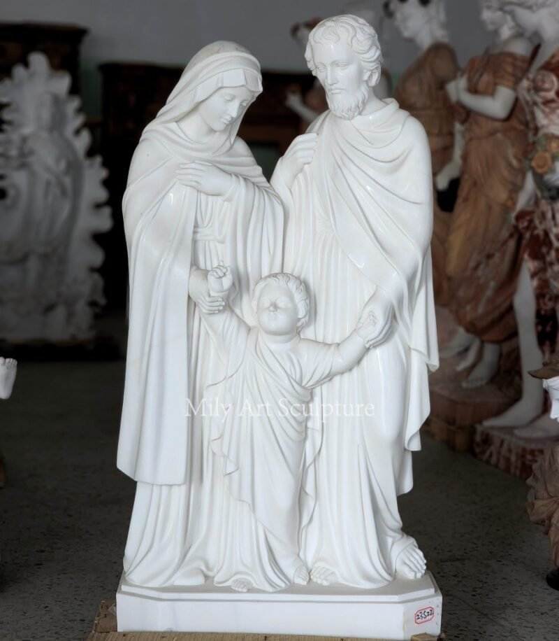 Natural White Marble Hand Carving Holy Family Statue
