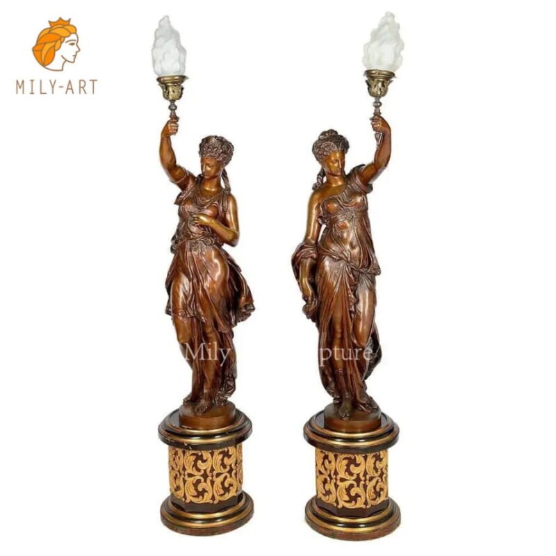 Casting Bronze Lady Statue Lamp for Sale - Mily Bronze Foundry