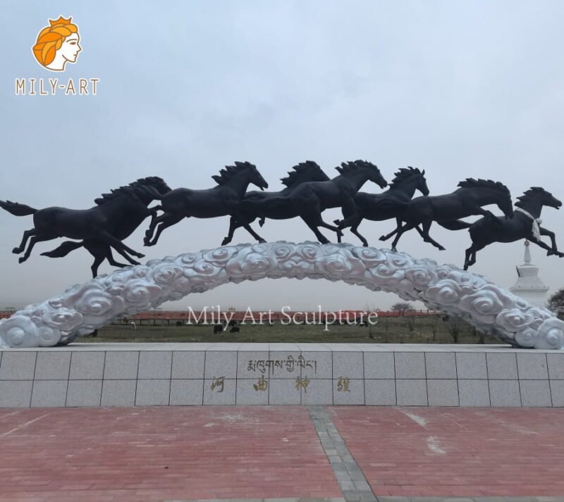 Large Eight Feng Shui Horses Running Bronze Statue for sale - Mily Foundry