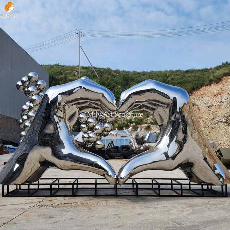 Large Stainless Steel Metal Heart Hand Sculpture -Mily