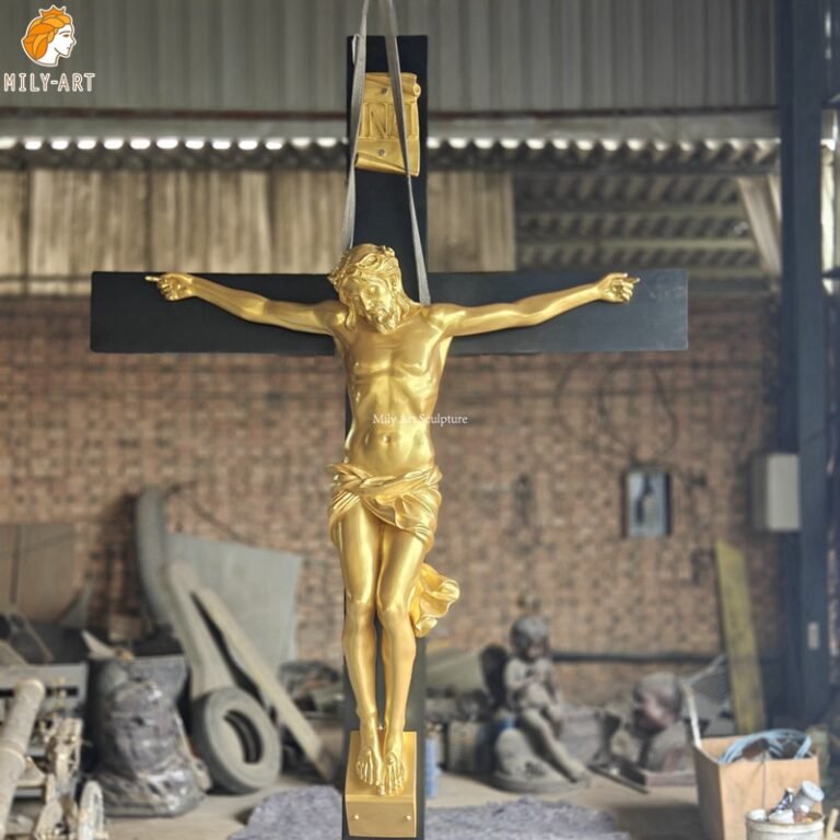 Golden Bronze Statue of Jesus on the Cross