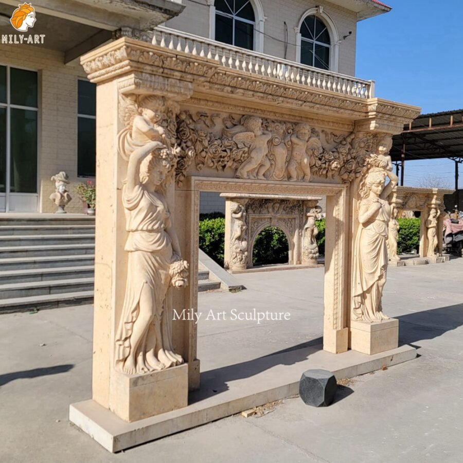 Antique Marble Fireplace Surround with Statues