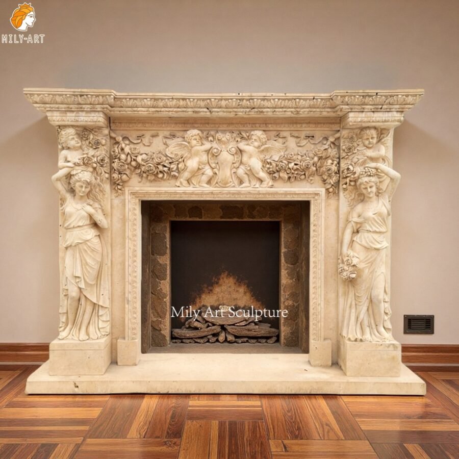 Antique Marble Fireplace Surround with Statues